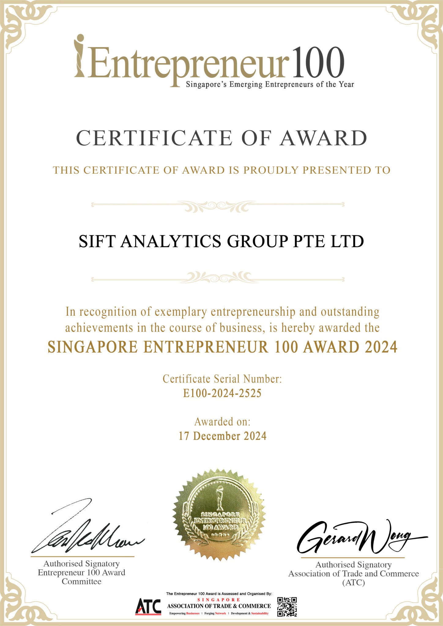 SIFT Analytics Group Wins the Entrepreneur 100 Award 2024 - SIFT ...